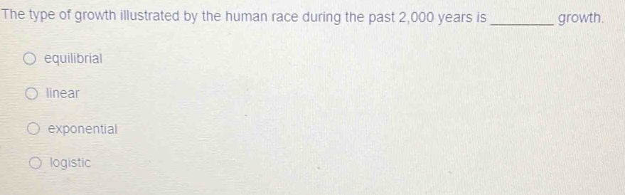 Solved: The type of growth illustrated by the human race during the ...