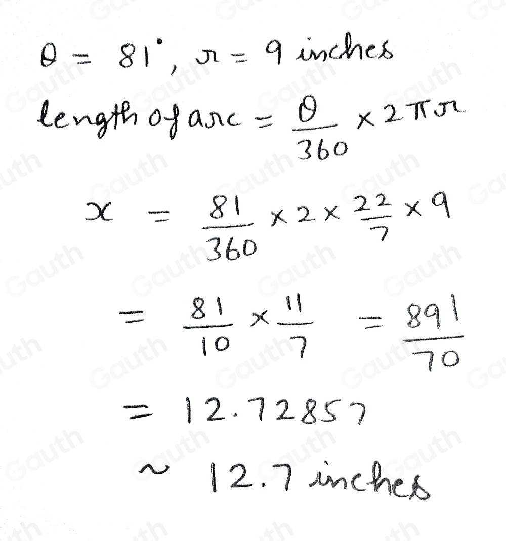 Solved: Circle O shown below has a radius of 9 inches. To the nearest ...
