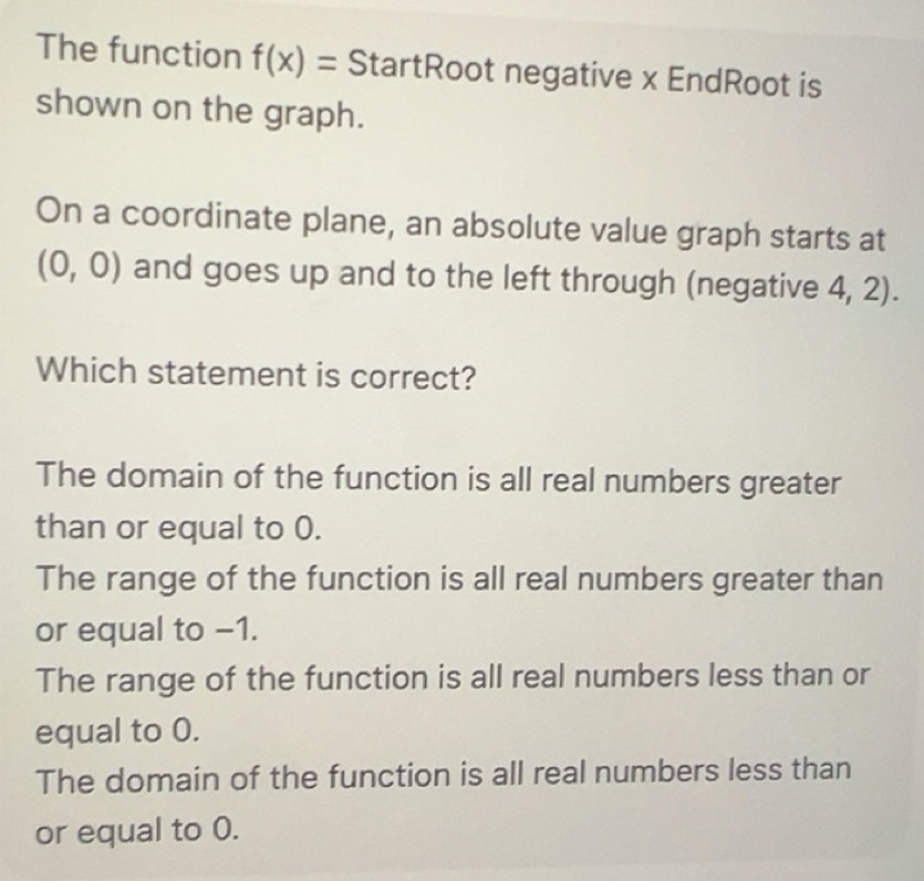 Solved: The function f(x)= StartRoot negative x EndRoot is shown on the ...