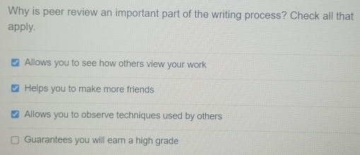 Solved: Why is peer review an important part of the writing process ...