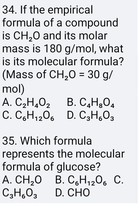 Solved: If the empirical formula of a compound is CH_2O and its molar ...
