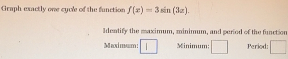 Solved: Graph exactly one cycle of the function f(x)=3sin (3x ...