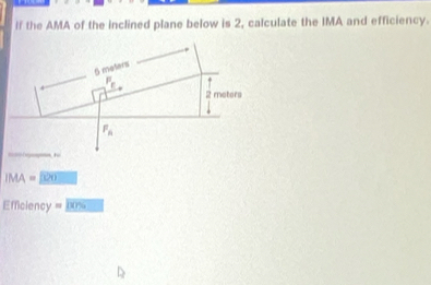 Solved: If the AMA of the inclined plane below is 2, calculate the IMA ...