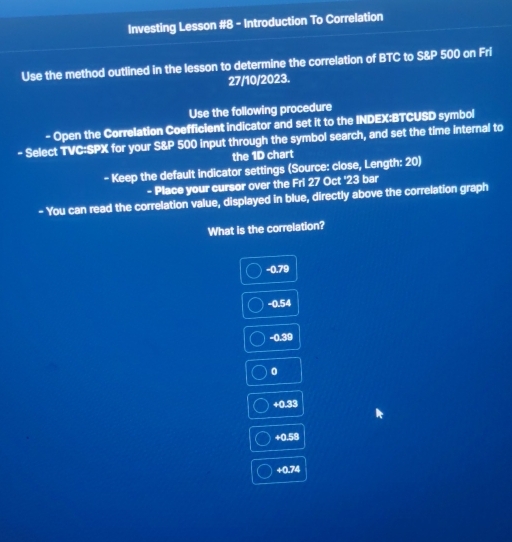 Solved: Investing Lesson #8 - Introduction To Correlation Use the ...