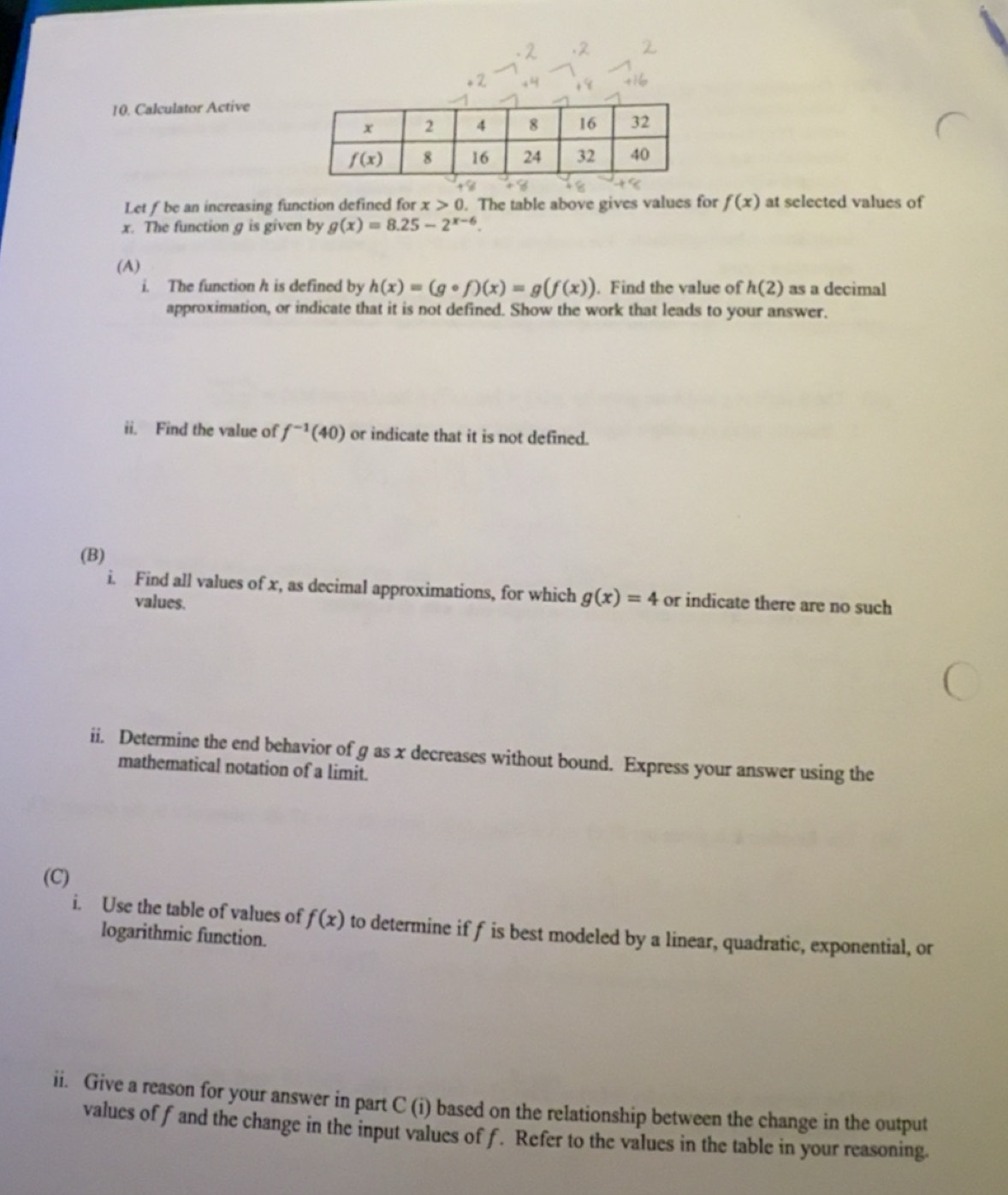 Solved: Calculator Active Let f be an increasing function defined for x ...