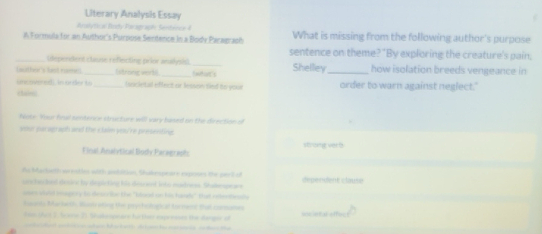 Solved: Literary Analysis Essay Analytical Body Paragraph: Sentence 4 A ...