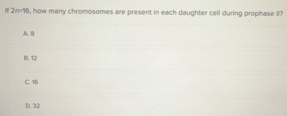 Solved: If 2n=16 , how many chromosomes are present in each daughter ...