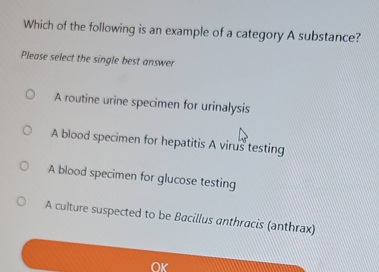 Solved: Which of the following is an example of a category A substance ...