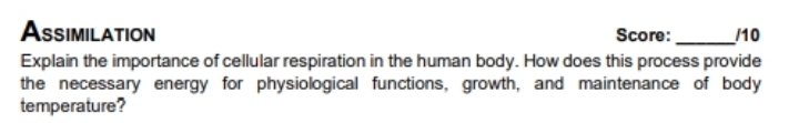Solved: Assimilation Score: _/10 Explain the importance of cellular ...