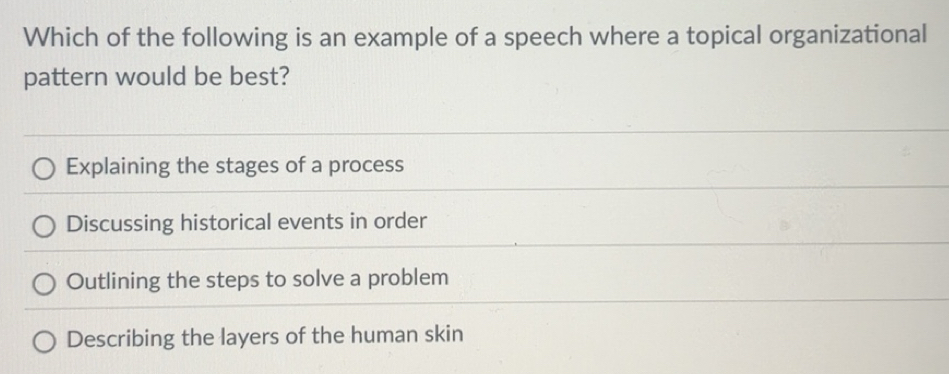Solved: Which of the following is an example of a speech where a ...