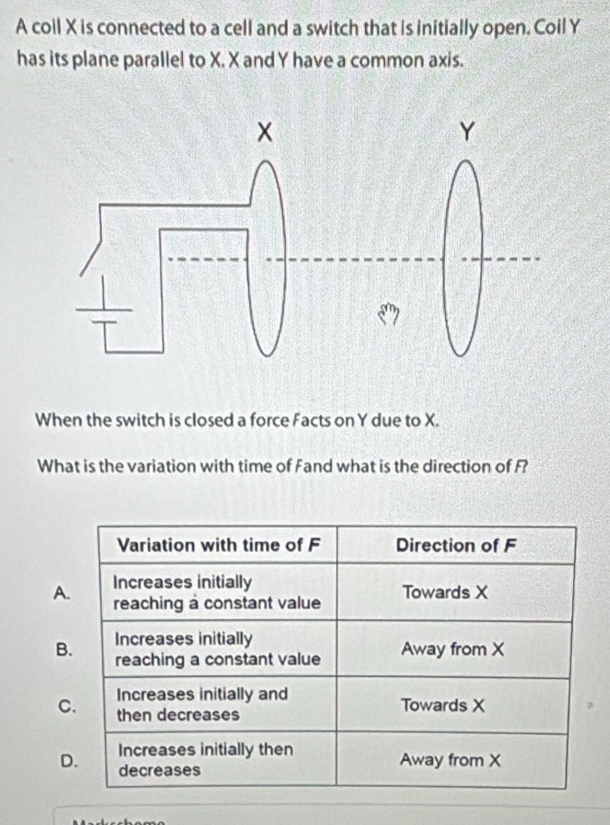 Solved: A coll X is connected to a cell and a switch that is initially ...