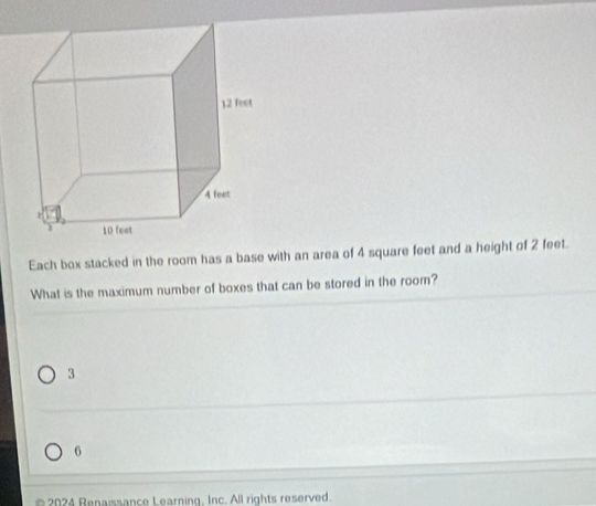 Solved: Each box stacked in the room has a base with an area of 4 ...