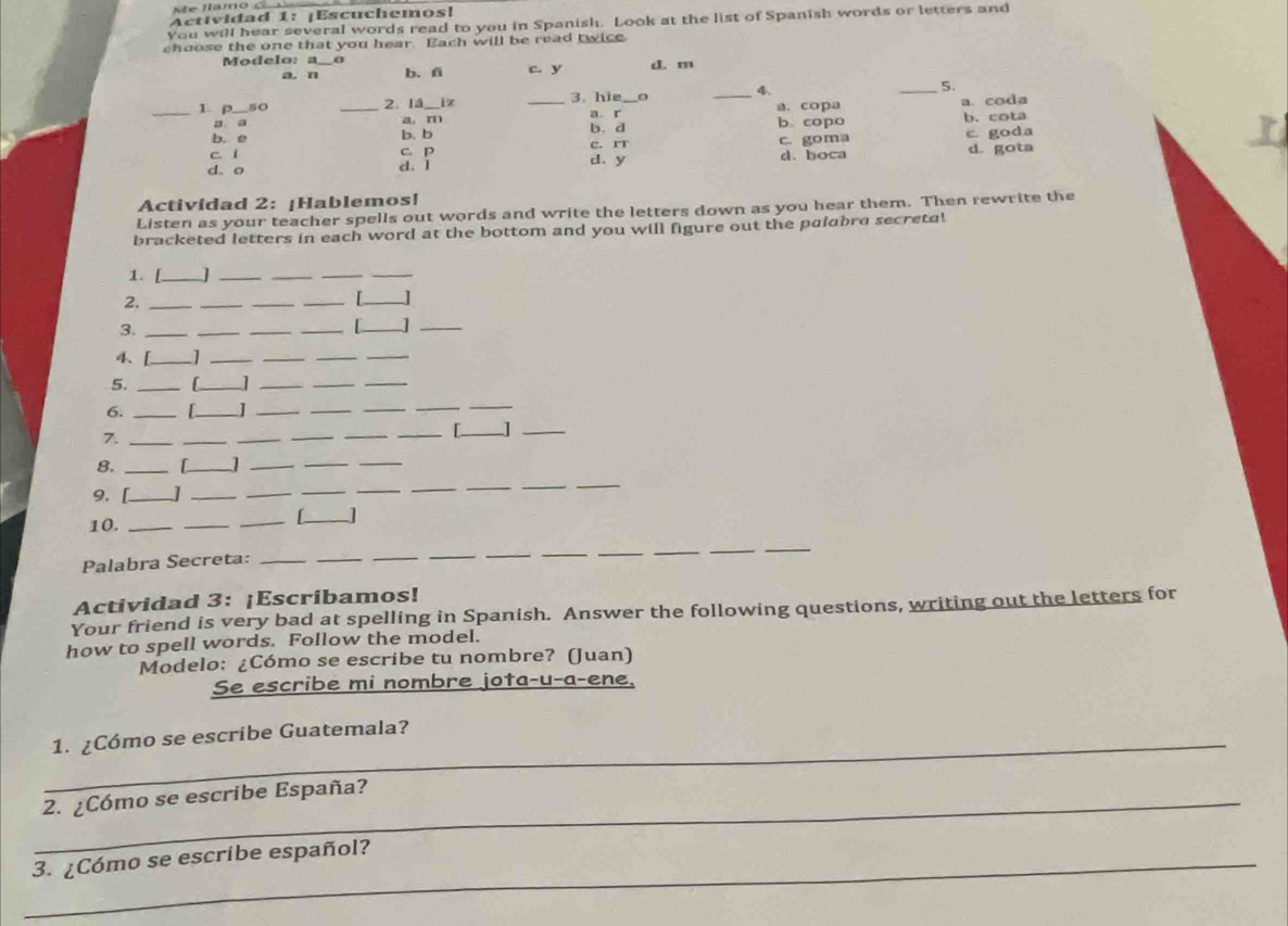 Solved: Actividad 1: ¡Escuchemos! You will hear several words read to ...