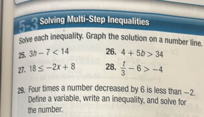 Solved: 5-3 Solving Multi-Step Inequalities Solve each inequality ...