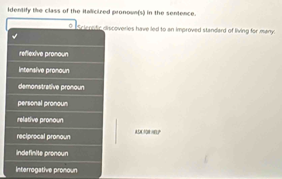 Solved: Identify the class of the italicized pronoun(s) in the sentence ...