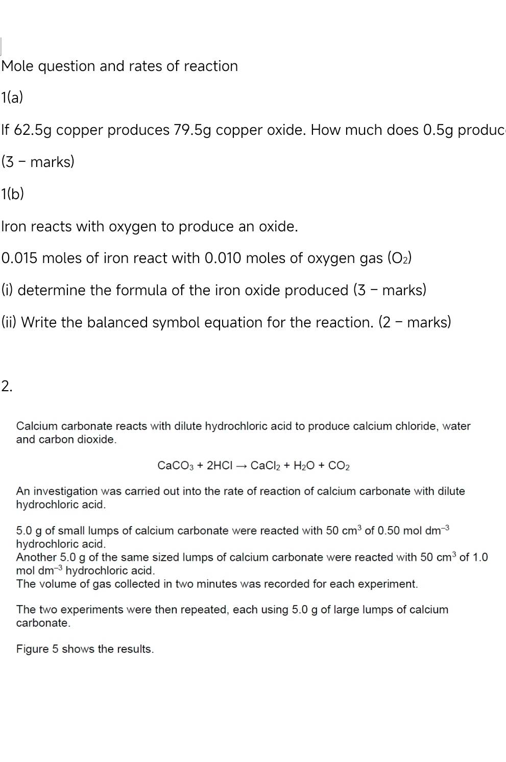 Solved: Mole question and rates of reaction 1(a) If 62.5g copper ...