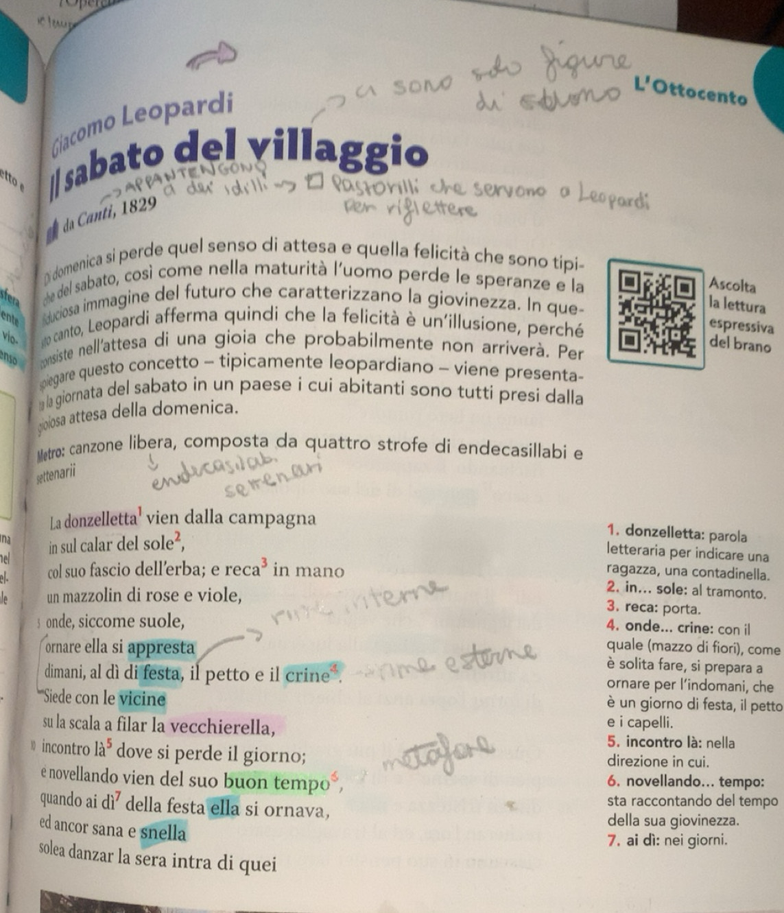Risolto:L'Ottocento Giacomo Leopardi to / sabato del villaggio o L 5 a ...