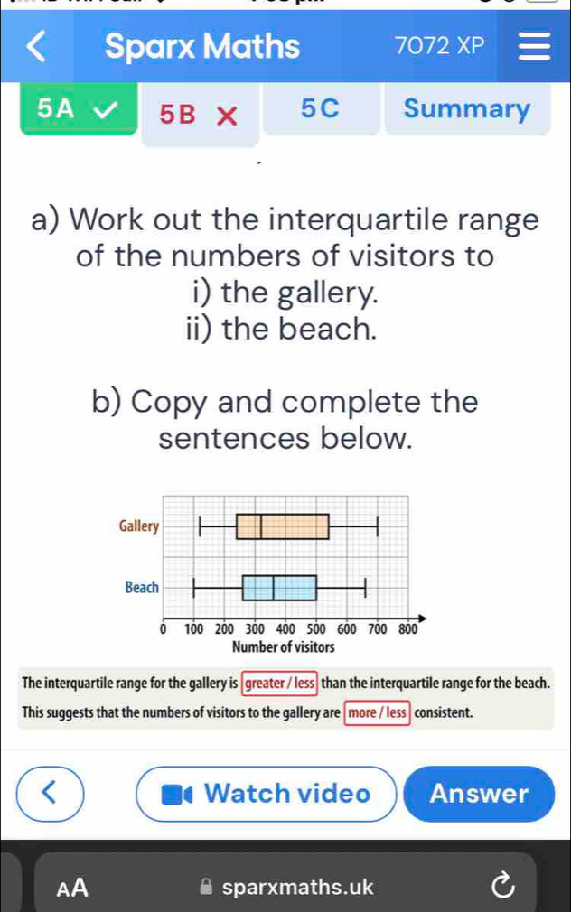 Solved: Sparx Maths 7072XP 5A 5B* 5C Summary a) Work out the ...