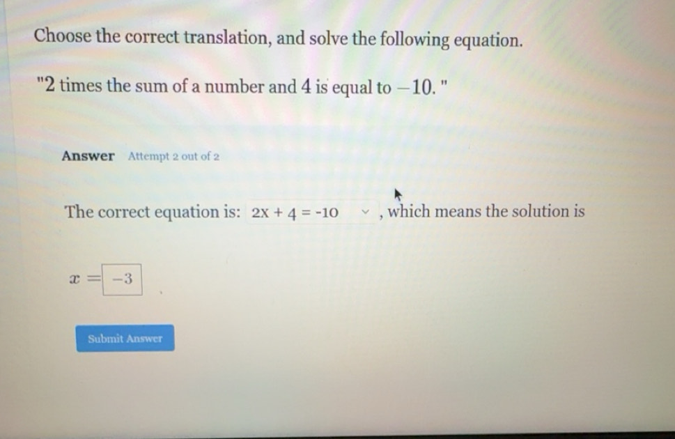 Solved: Choose the correct translation, and solve the following ...