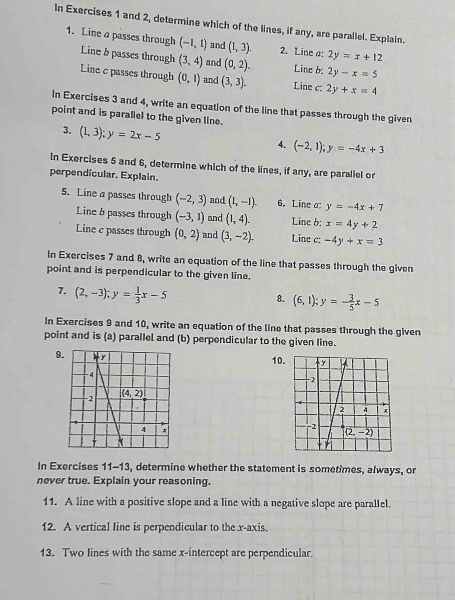 Solved: In Exercises 1 and 2, determine which of the lines, if any, are parallel. Explain. 1 ...