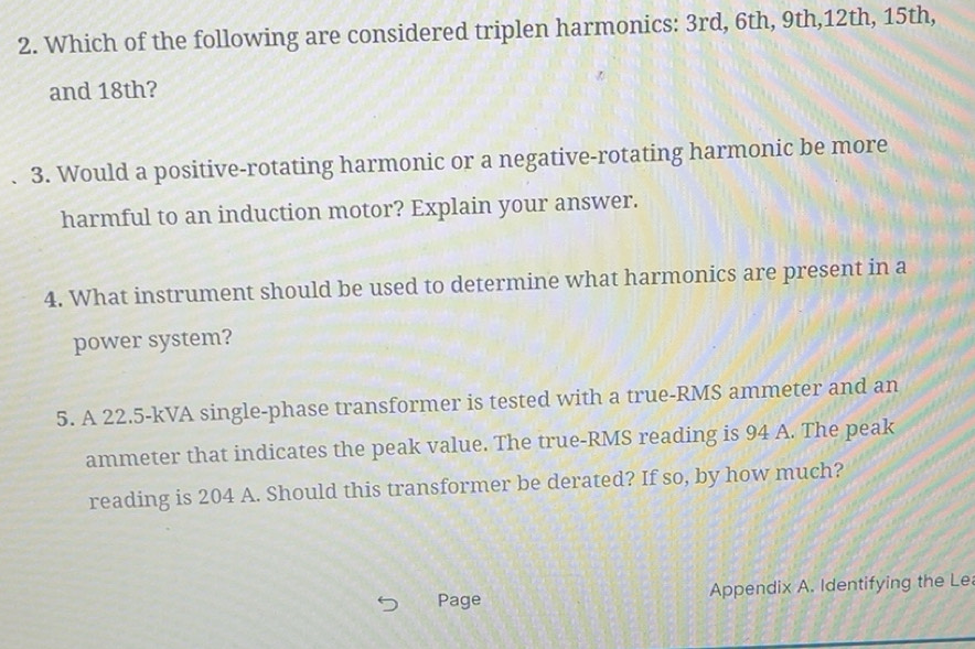 Solved: Which of the following are considered triplen harmonics: 3rd ...
