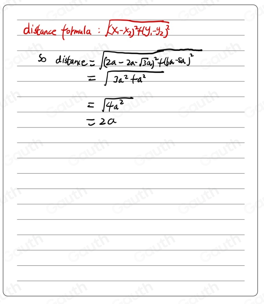 Solved: The distance between the points, A(2a,6a) and B(2a+sqrt(3)a,5a ...