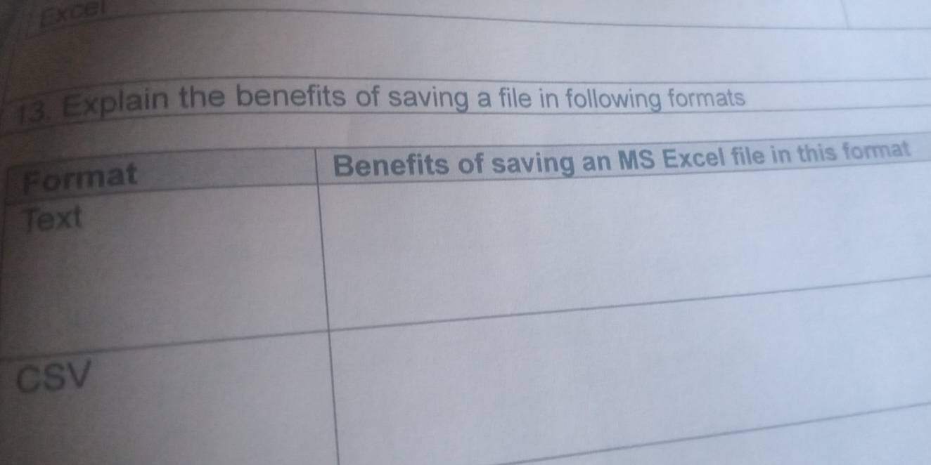 Solved: Excel 13. Explain the benefits of saving a file in following ...