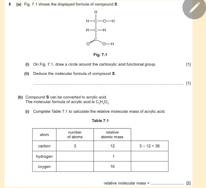Solved: 5 (a) Fig. 7.1 shows the displayed formula of compound S. (i ...