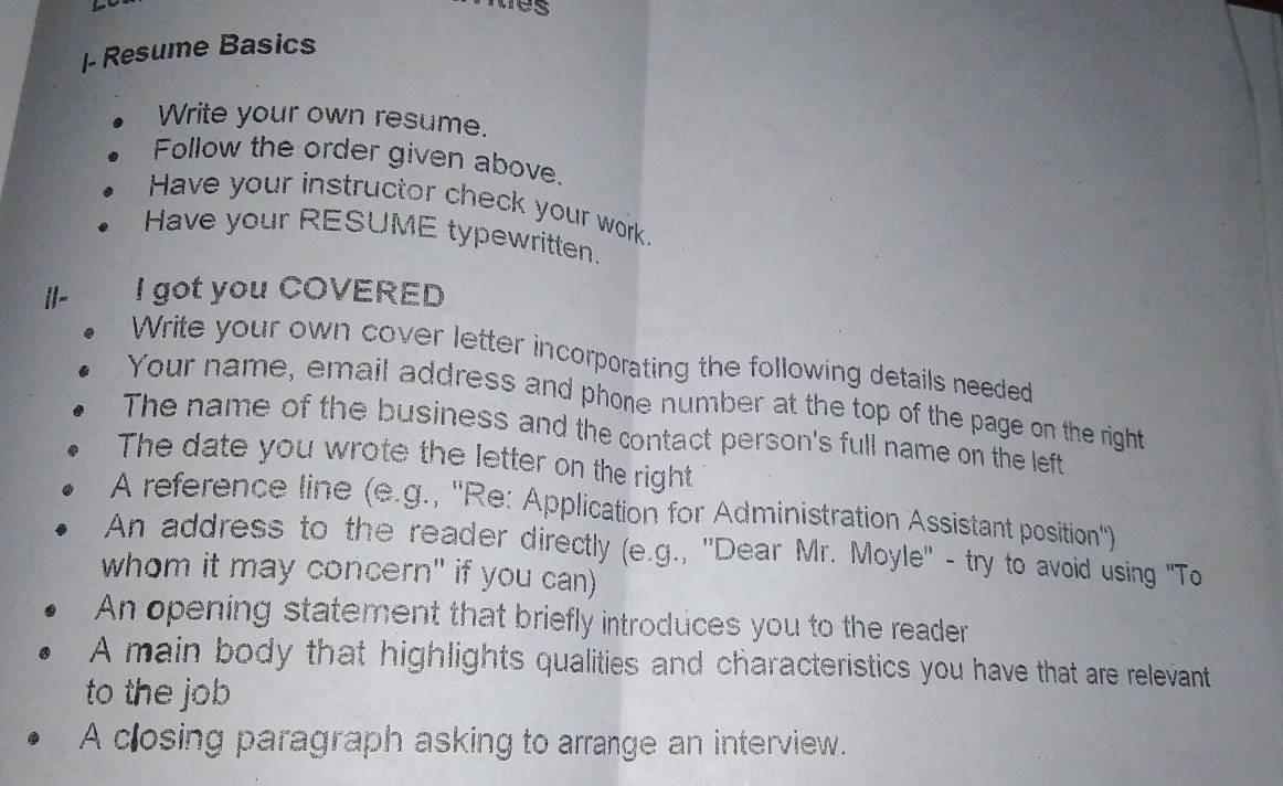 Solved: mes |- Resume Basics Write your own resume. Follow the order ...