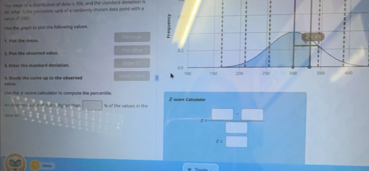 Solved: The mean of a distribution of data is 300, and the standard ...