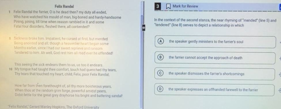 Solved: Felix Randal Mark for Review 1 Felix Randal the farrier, O is ...