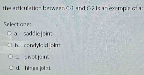 Solved: the articulation between C-1 and C-2 is an example of a: Select ...