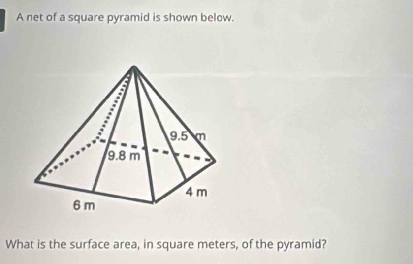 Solved: A net of a square pyramid is shown below. What is the surface ...
