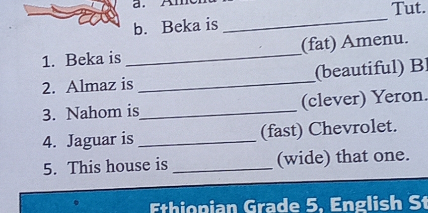 Gelöst:A Tut. b. Beka is _ 1. Beka is _(fat) Amenu. 2. Almaz is ...