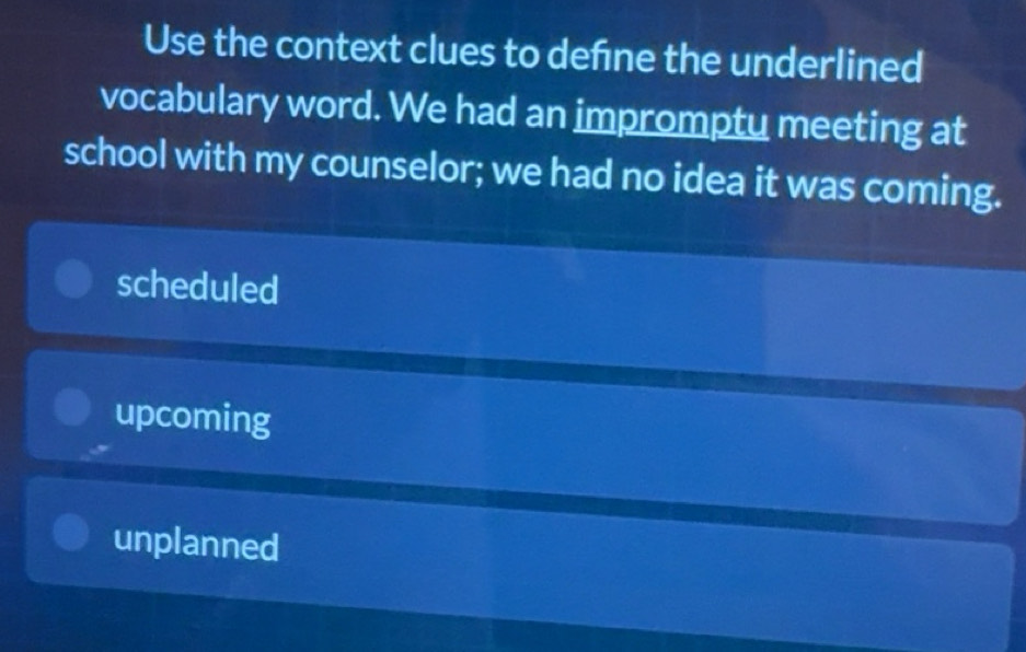 Solved: Use the context clues to define the underlined vocabulary word ...