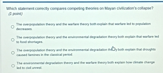 Solved: Which statement correctly compares competing theories on Mayan ...
