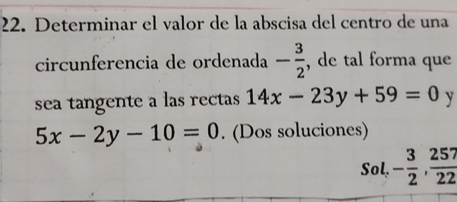 Resuelto:Determinar el valor de la abscisa del centro de una ...