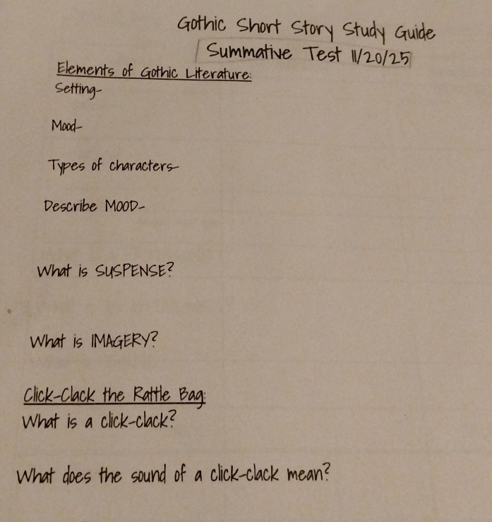 Solved: Gothic Short story study Guide Summative Test 120/25 Elements ...