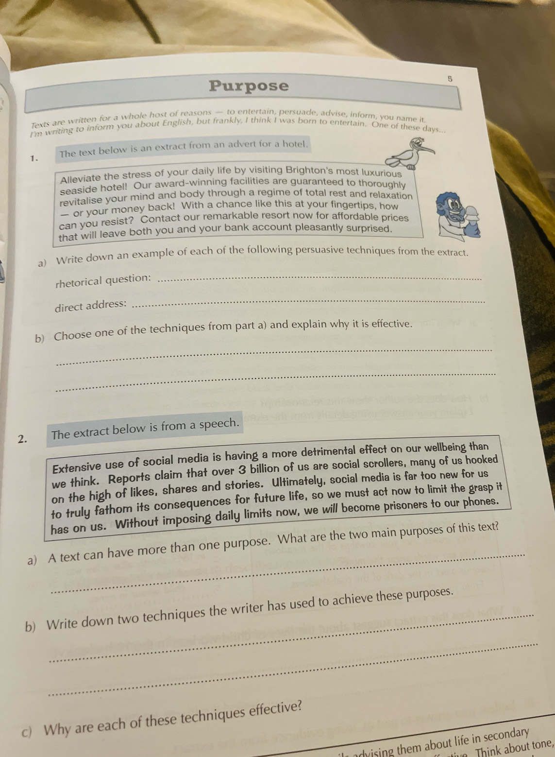 Solved: Purpose 5 Texts are written for a whole host of reasons — to ...