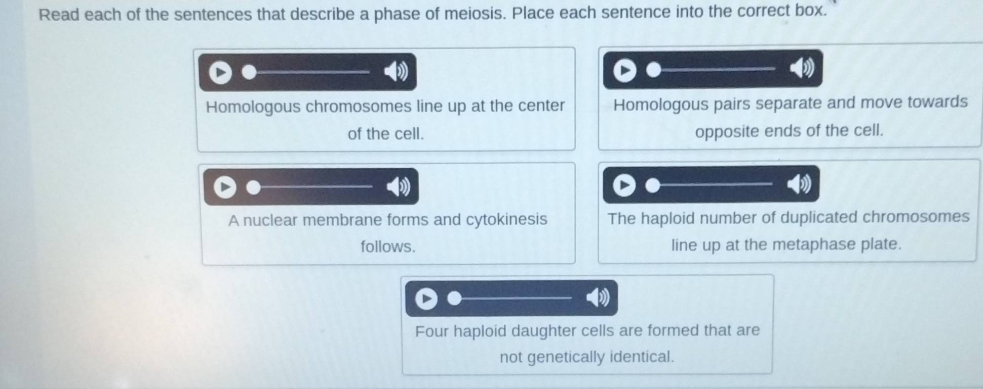 Solved: Read each of the sentences that describe a phase of meiosis ...