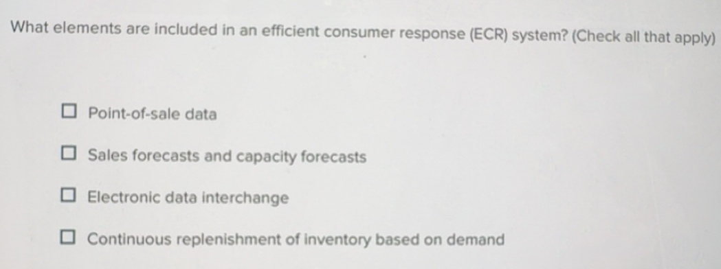 Solved: What elements are included in an efficient consumer response ...