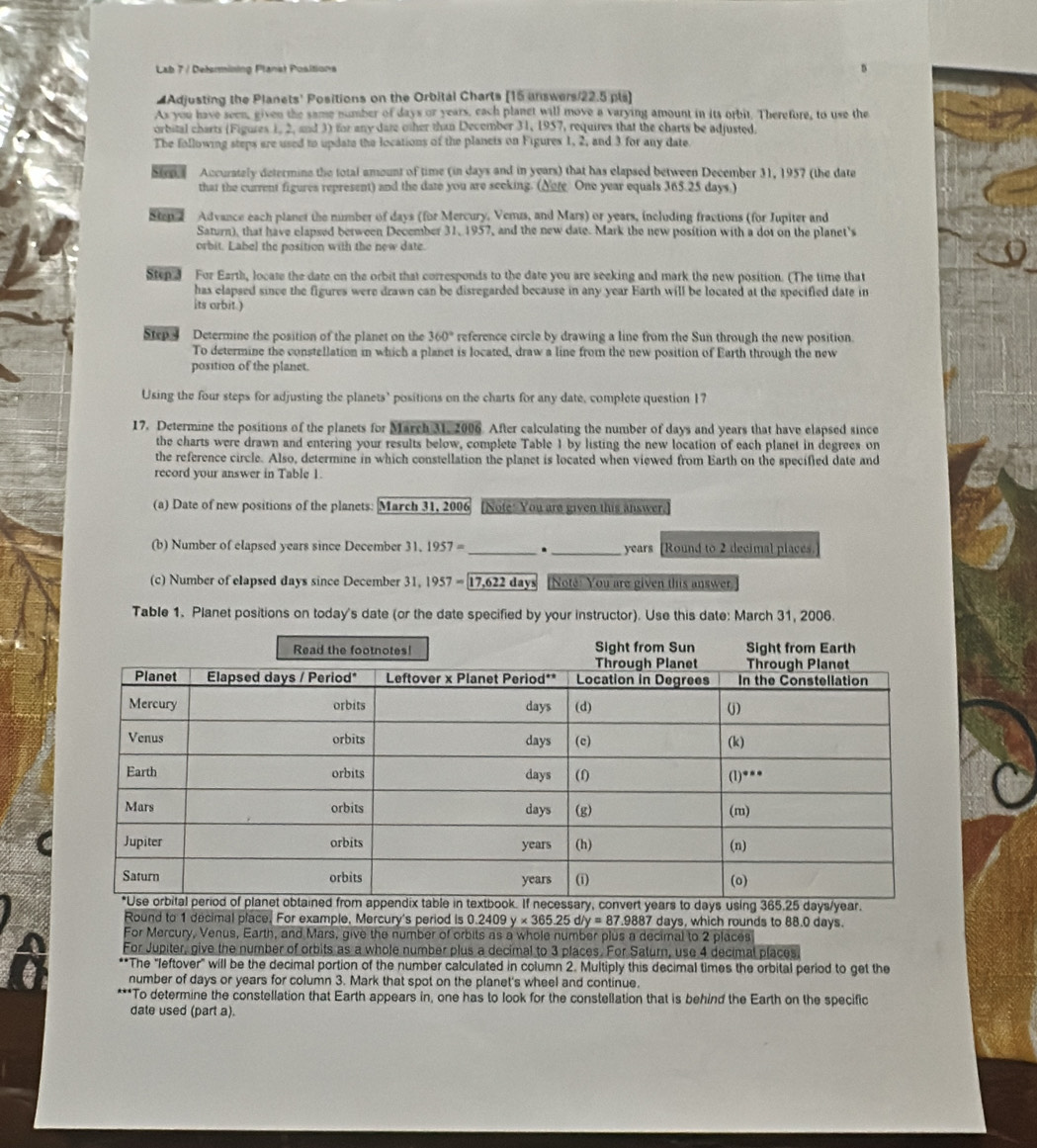 Solved: Lab 7 / Delormining Planst Positions n Adjusting the Planets ...