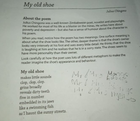 Solved: My old shoe Julius Chingono About the poem Julius Chingono was ...