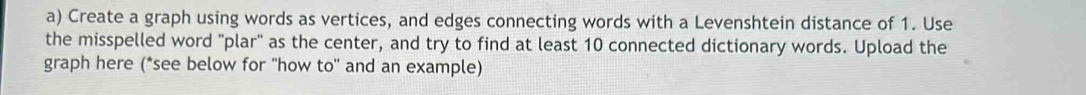 Solved: Create a graph using words as vertices, and edges connecting words with a Levenshtein ...