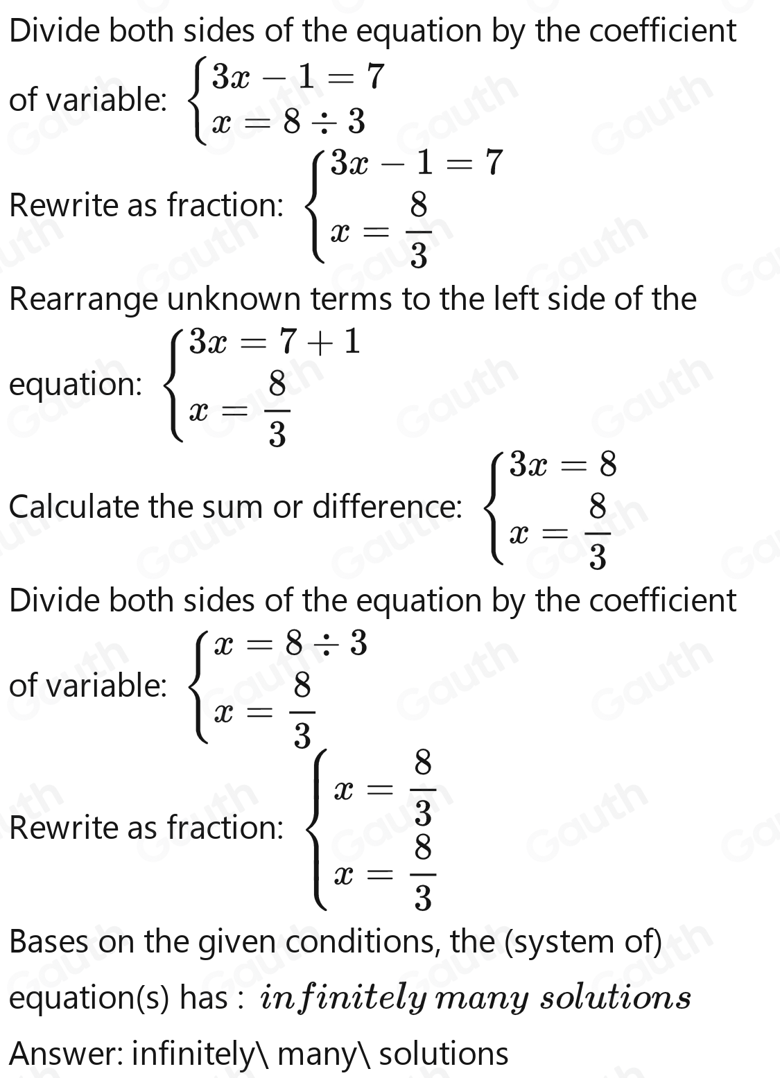 Solved: A、 3x-1=7 B. 3x=8 1) How can we get Equation B from Equation A ...