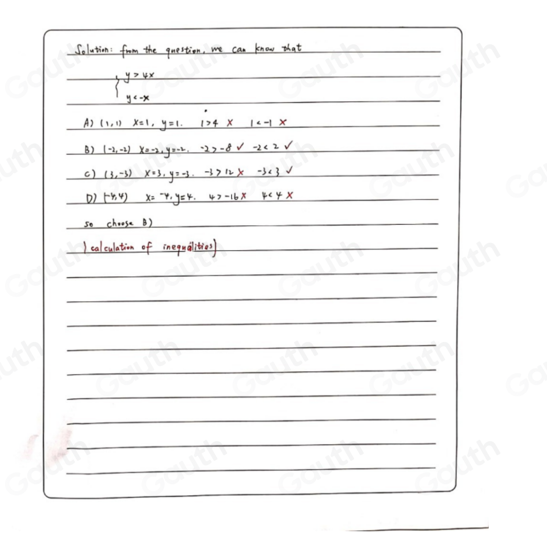 Solved: y>4x y When graphed in the xy -plane, what point (x,y) is a solution to the given system ...