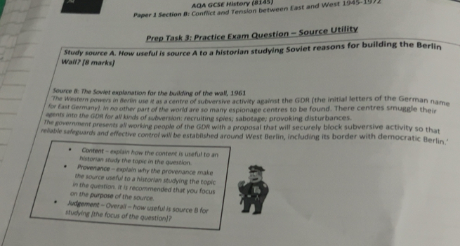 Solved: AQA GCSE History (8145) Paper 1 Section B: Conflict and Tension ...