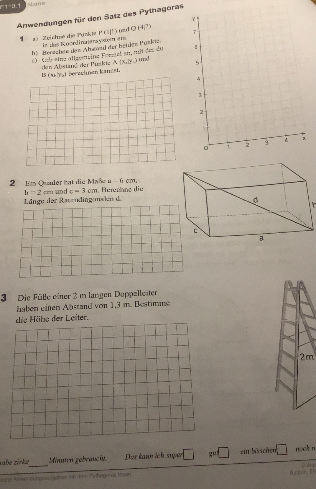Gelöst:F110.1 Name: Anwendungen für den Satz des Pythagoras 1 a ...