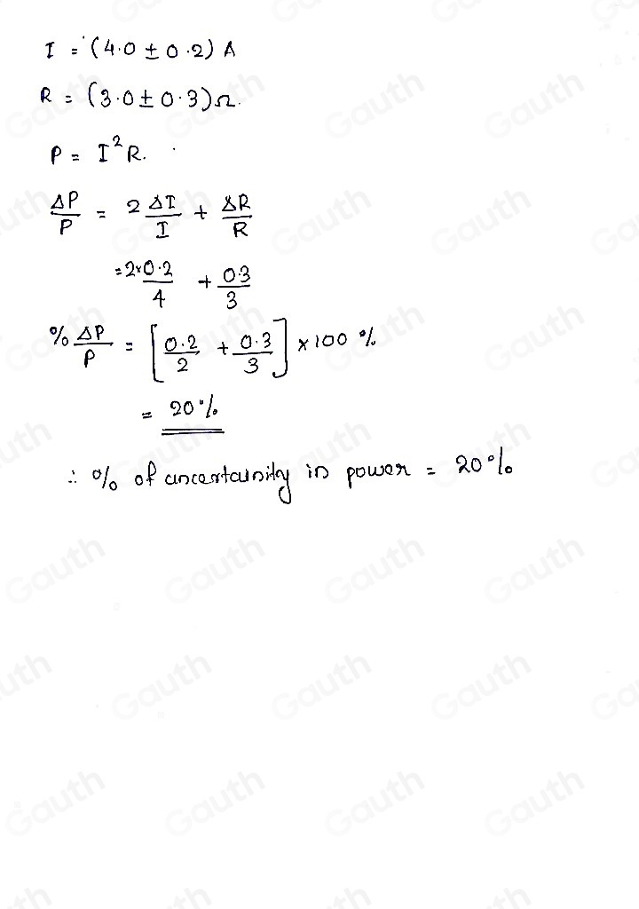 Solved: 5 8 A student determines the power P dissipated in a resistor ...
