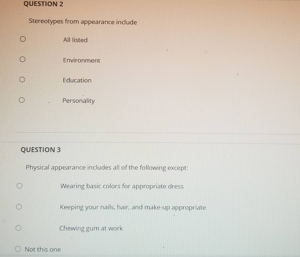 Solved: Stereotypes from appearance include All listed Environment ...